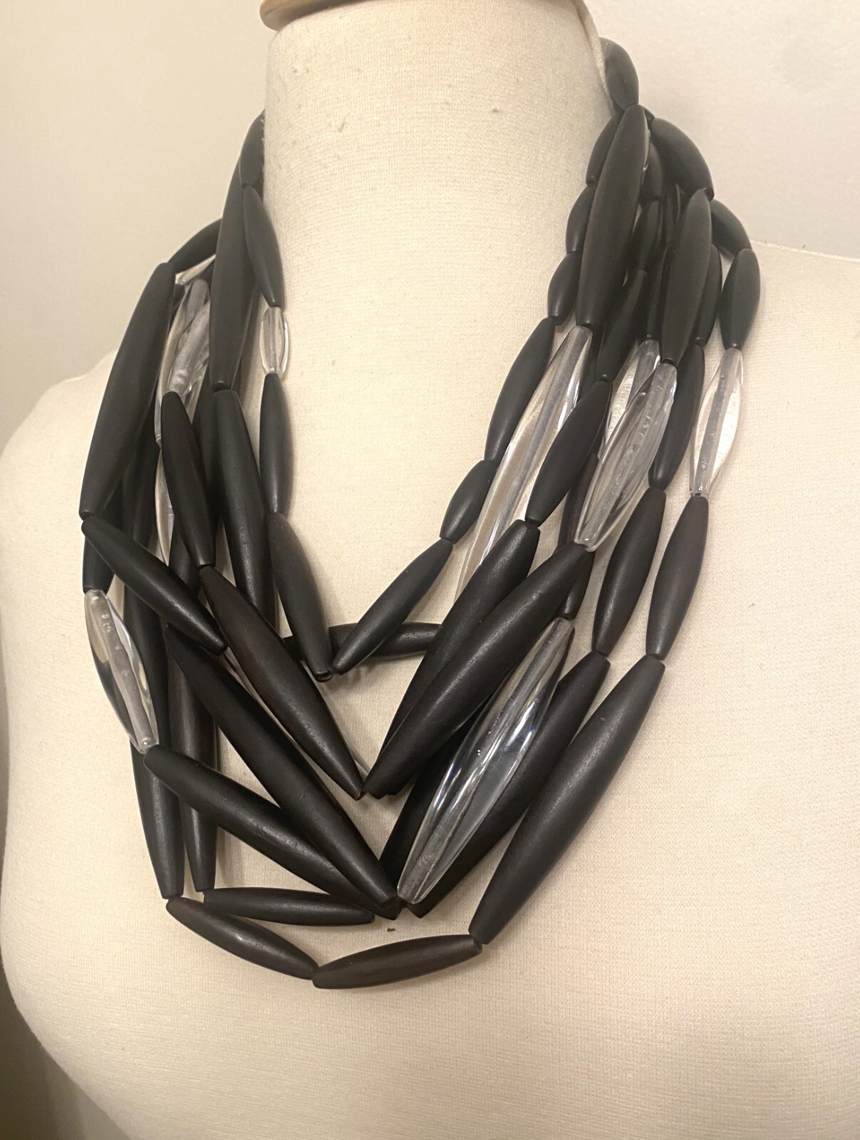 Monies Gerda Lynggaard Ebany Wood & Lucite Multi-Strand Collar Necklace ...