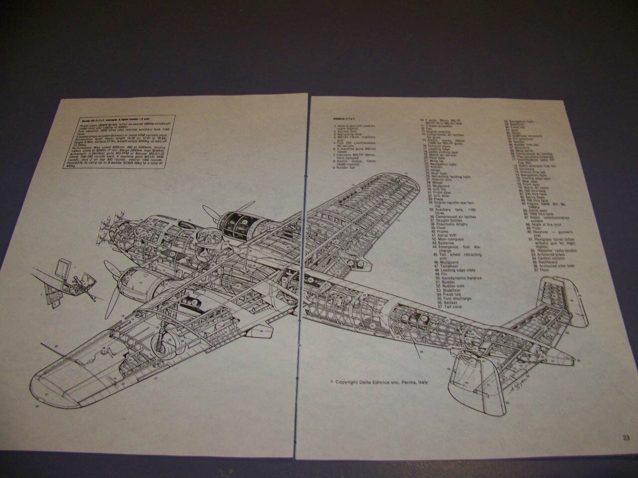 VINTAGE..DORNIER DO 217 J-2 BOMBER...2-PAGE CUTAWAY/ LEGEND..(225T) | eBay