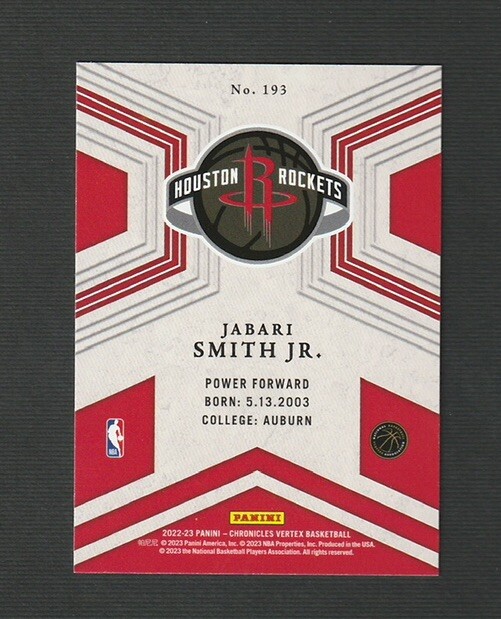 2022-23 Panini Chronicles Vortex Jabari Smith Rookie #193 Houston ...