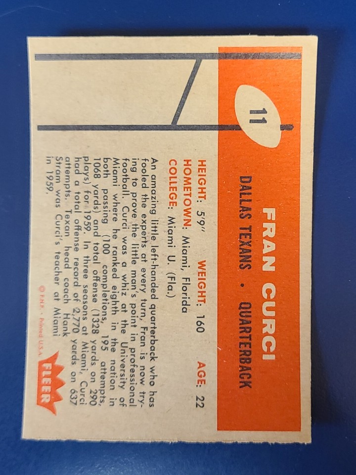 1960 Fleer Football Cards Complete Your Set You Pick Choose Each #1 ...