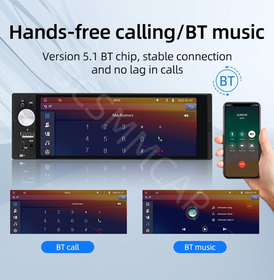 1 Din Touch Screen Radio Stereo Multimedia Player Bluetooth Mirror Link ...
