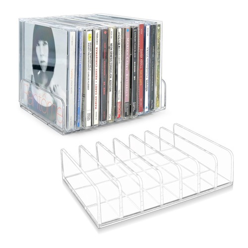 2 Pack Clear Acrylic CD/DVD Display Rack Storage Box Vinyl Record Stand ...