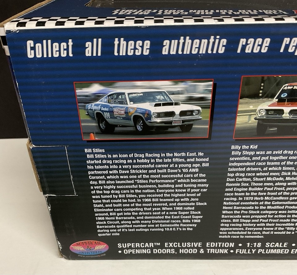 Bill Stiles 1968 Super /Stock Plymouth Barracuda 1:18 New In Box 1 Of ...