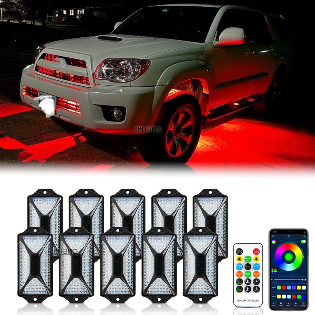 10 Pods RGB LED Neon Rock Lights Bluetooth Underbody Glow Kit For ...