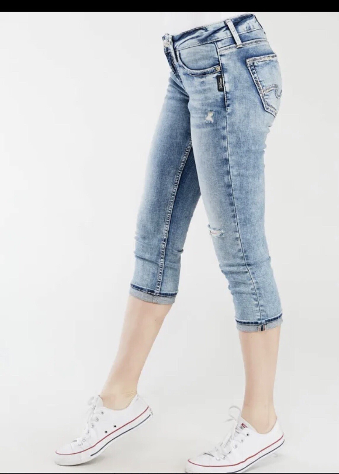 Silver Jeans Co. Women's Elyse Mid Rise Stretch Curvy Capris Indigo 29 ...