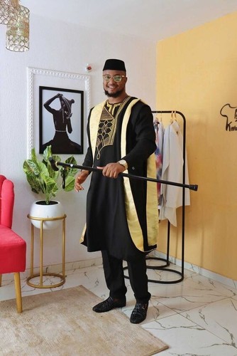 Gold and Black Agbada Babariga 3 Pieces Men Groom Suit African Clothing ...