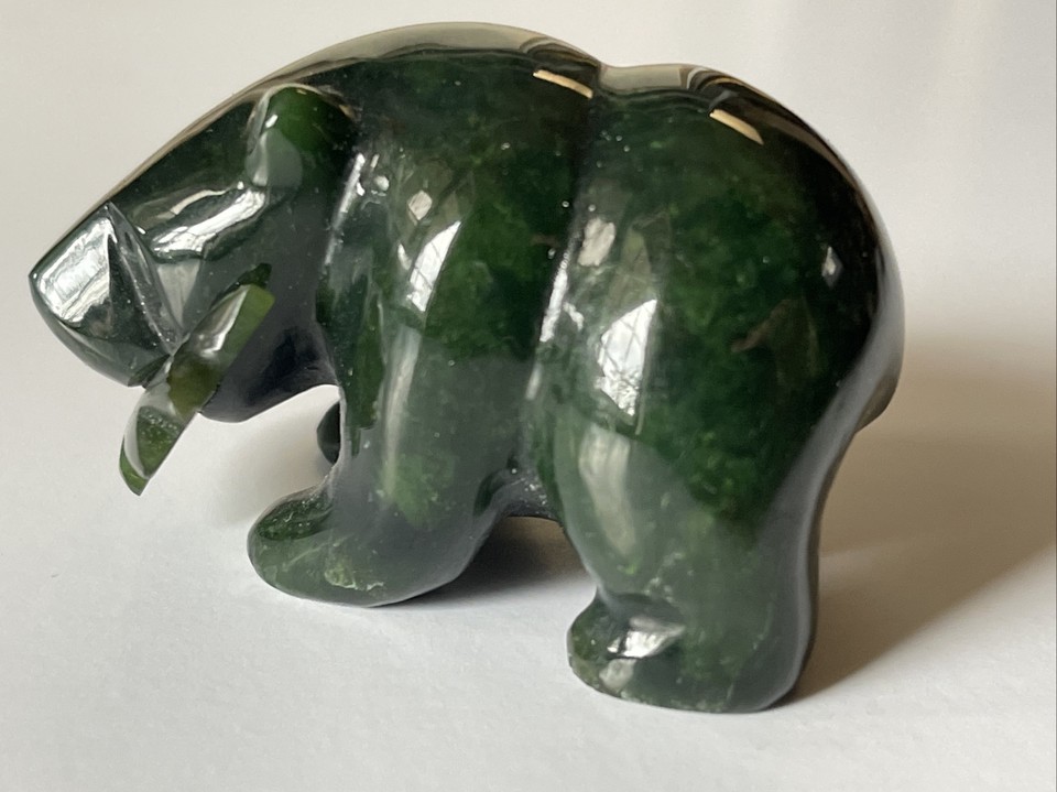 Green Jade Stone Sculpture State Small Bear Fish Alaskan Native ...