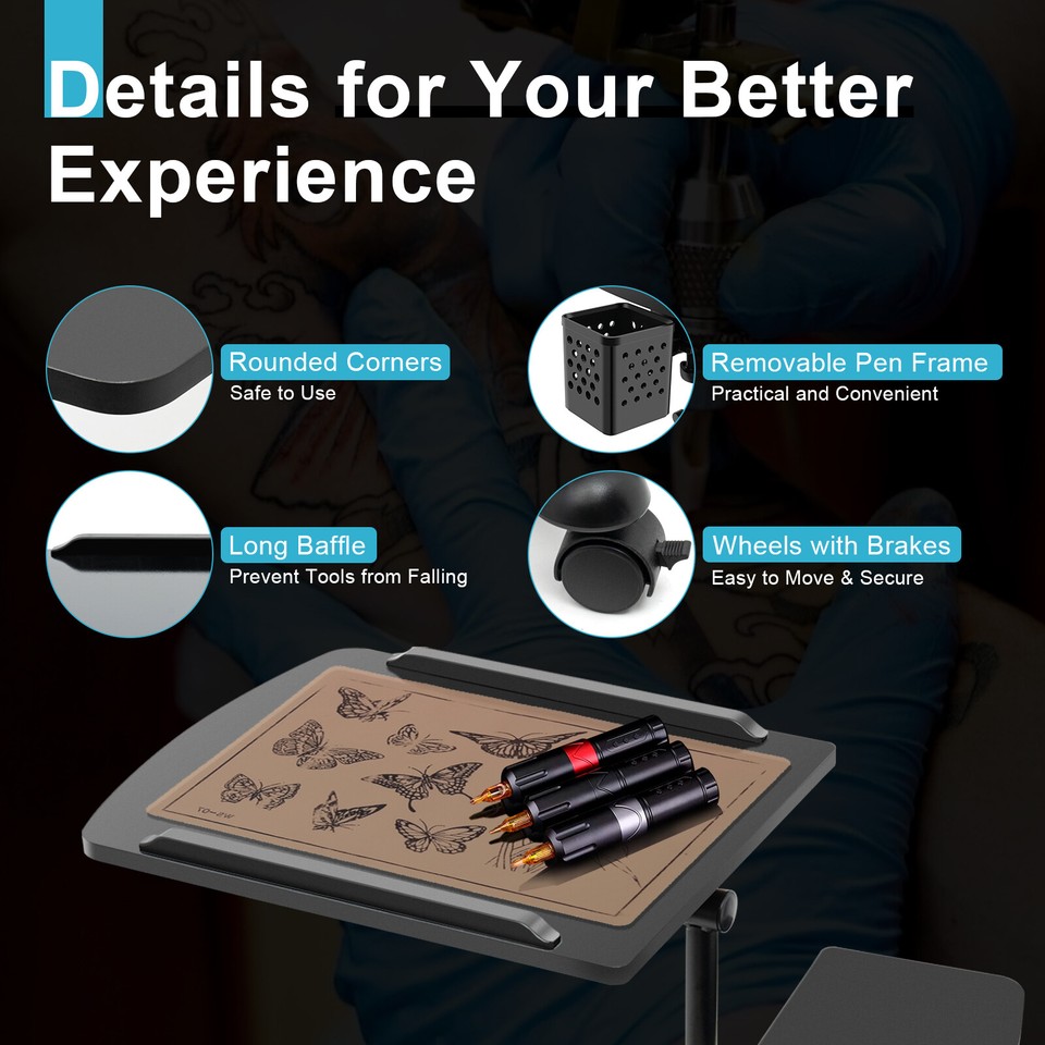 Portable Mobile Tattoo Work Station Arm Rest Stand Desk Table Workbench ...