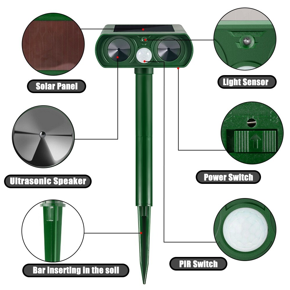 4Pack Animal Repeller Ultrasonic Solar Power Outdoor Pest Cat Mice Deer ...