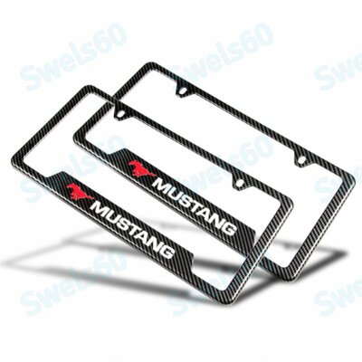 2PCS For MUSTANG Carbon Fiber Look License Plate Frame Laser Style Logo ...