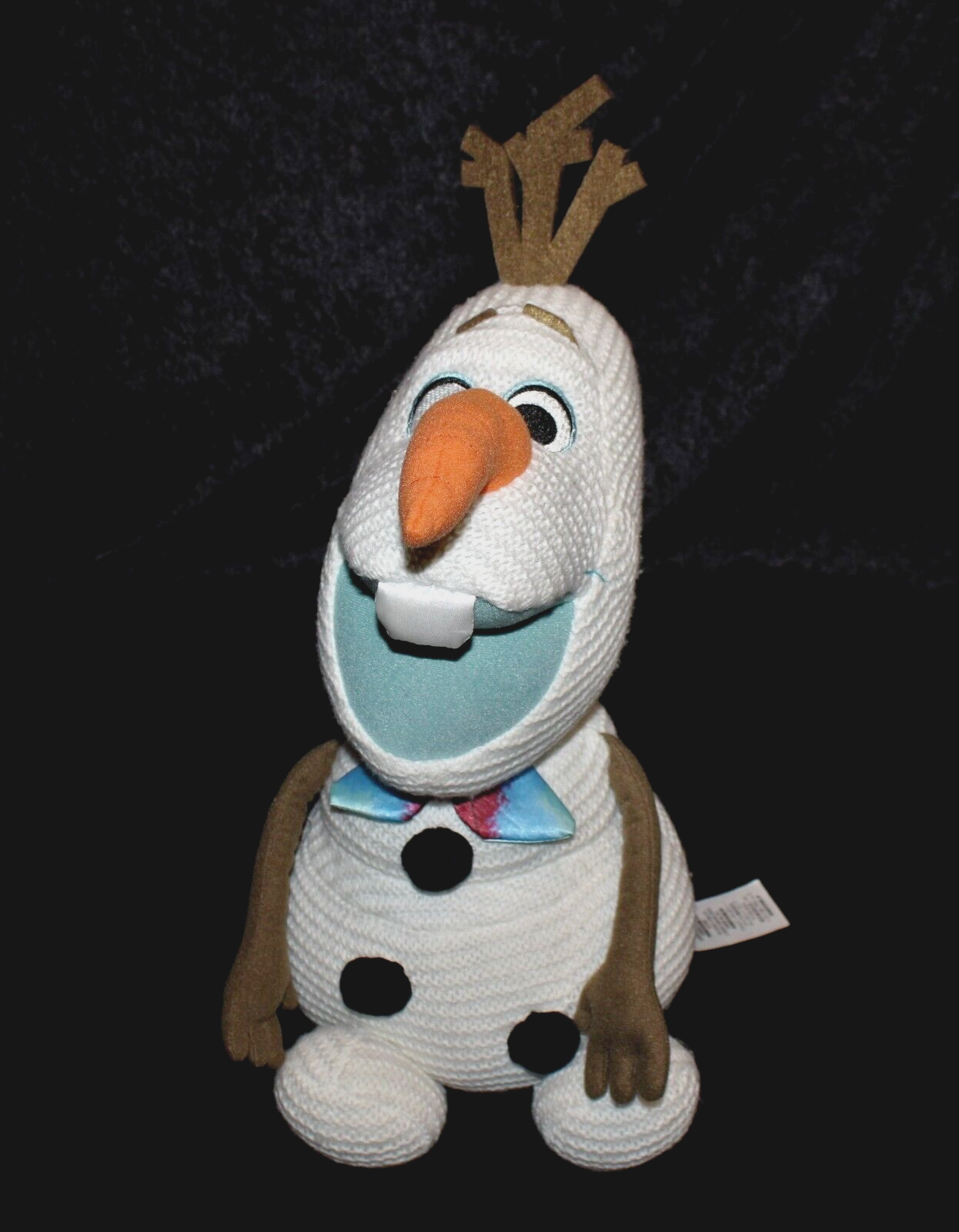 Disney Store Frozen Olaf Snowman Plush Stuffed Doll Crocheted Knit Bow ...