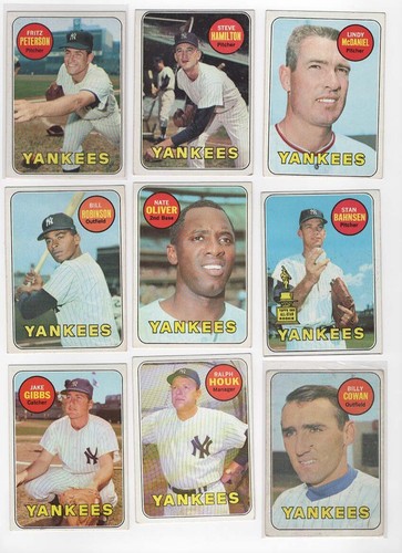 1969 TOPPS NEW YORK YANKEES 9 CARDS - PETERSON, HAMILTON, GIBBS, HOUK ...
