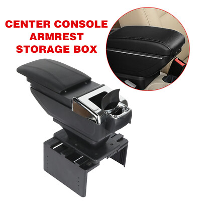 Black Universal Leather Center Console Armrest Central Container ...
