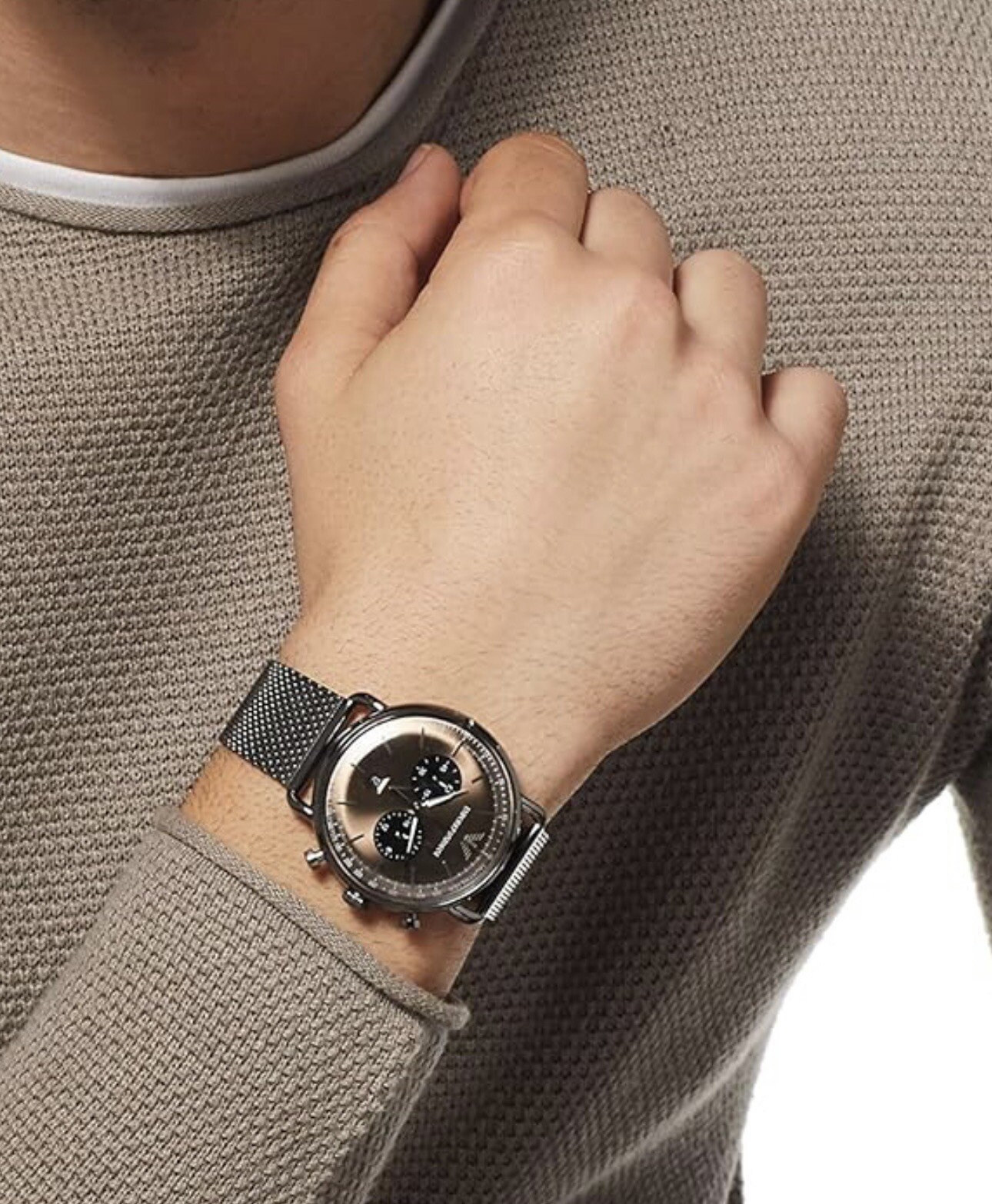 BRAND NEW EMPORIO ARMANI AVIATOR AR11141 BROWN DIAL MESH STRAP MENS ...