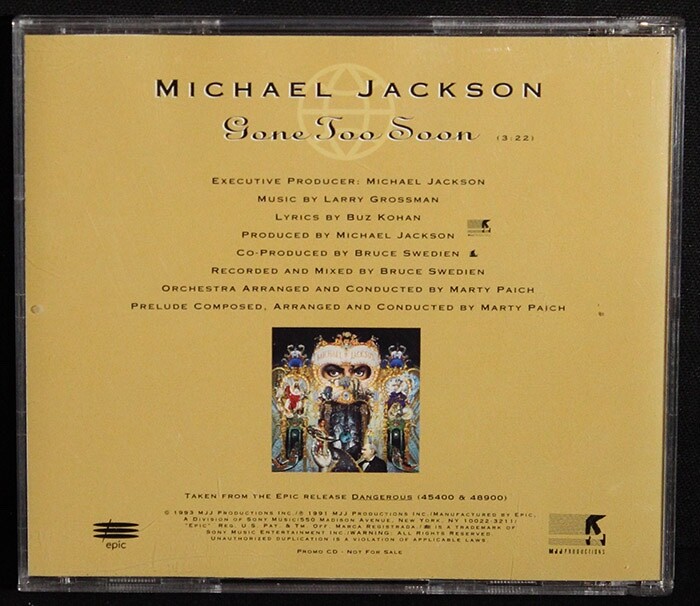 Michael Jackson-Gone Too Soon-Epic ESK 5562-Vintage 1993 DJ CD Single ...
