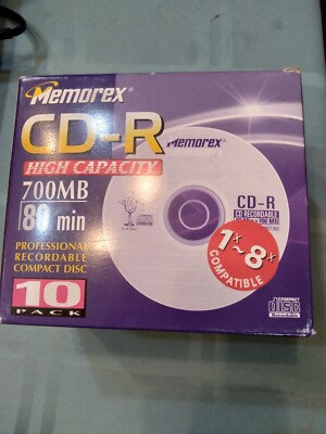 New Memorex 10 pack CD-R High Capacity 700MB 80 Minute With Jewel Cases ...