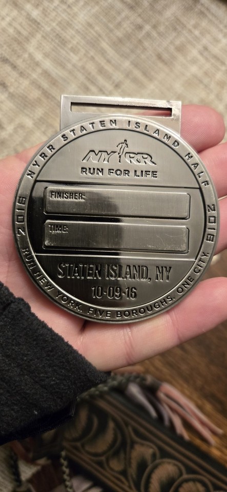 2016 STATEN ISLAND NY Runners For Life Half Marathon finisher's medal ...