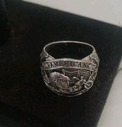 925 Silver USA Flag & American Eagle Biker Ring Unisex Size 9 | eBay