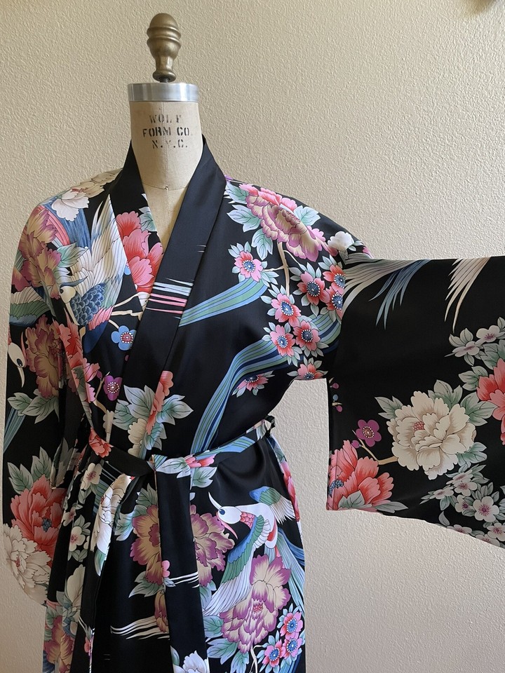 Vintage Neiman Marcus sz Medium Full Length Japanese Kimono Robe EUC ...