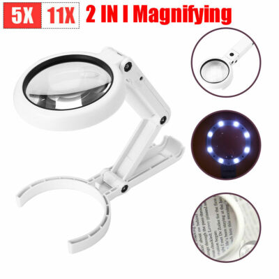 5/11X Magnifying Glass Reading Magnifier with 8 LED Light Fold Stand ...