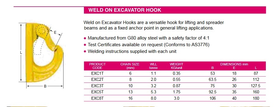 3T WLL Universal Weld On Excavator Hook Truck Ute Bobcat 4x4 Lifting ...