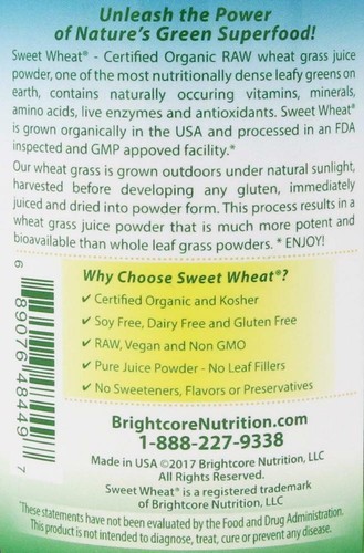 Brightcore Sweet Wheat Organic Grass Juice Powder, 180 Capsules ...