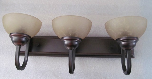 Lovely Oil Rub Bronze 12 Volt Vanity Light 3 Curve Arm Amber Creamy Scale Glass for sale online ...