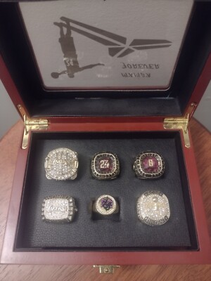 KOBE BRYANT LAKERS MENS 18k 3x GOLD PLATED 6 RING SET w/HARDWOOD MAMBA ...