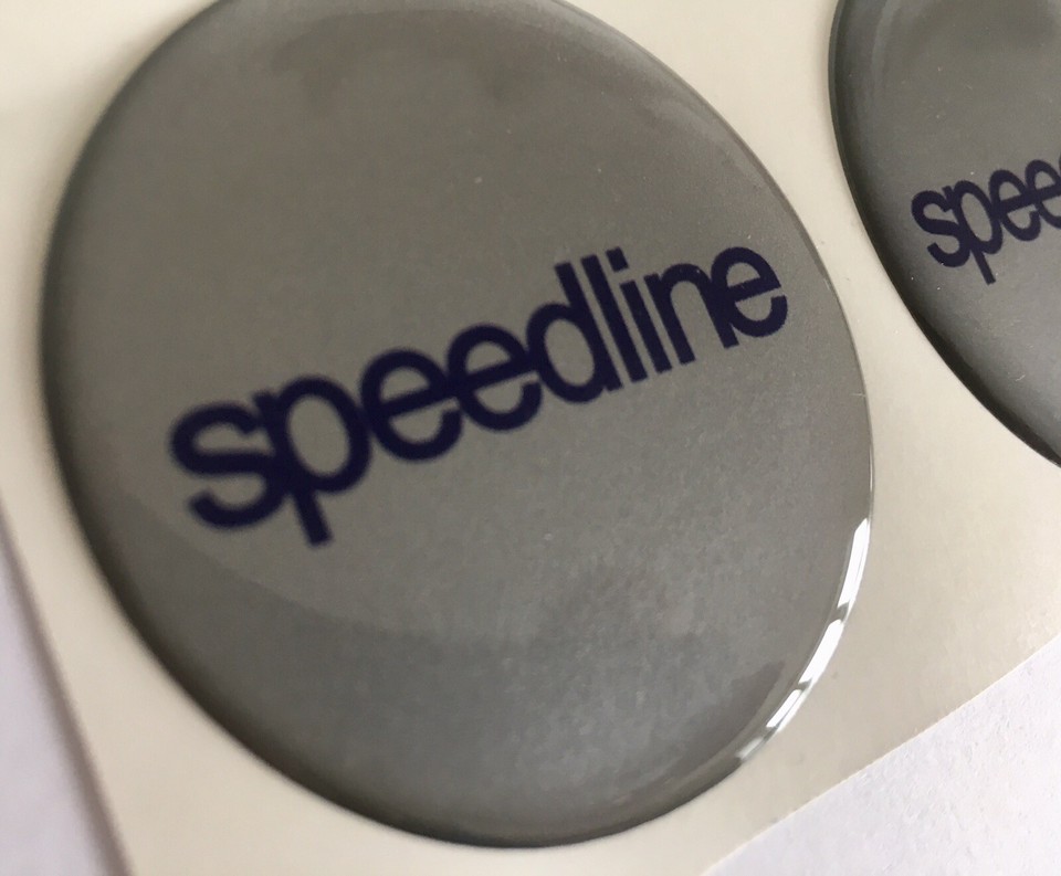 SPEEDLINE ALLOY WHEEL CENTRE CAP DOMED STICKERS X4 HUB SUB SILVER BLUE ...