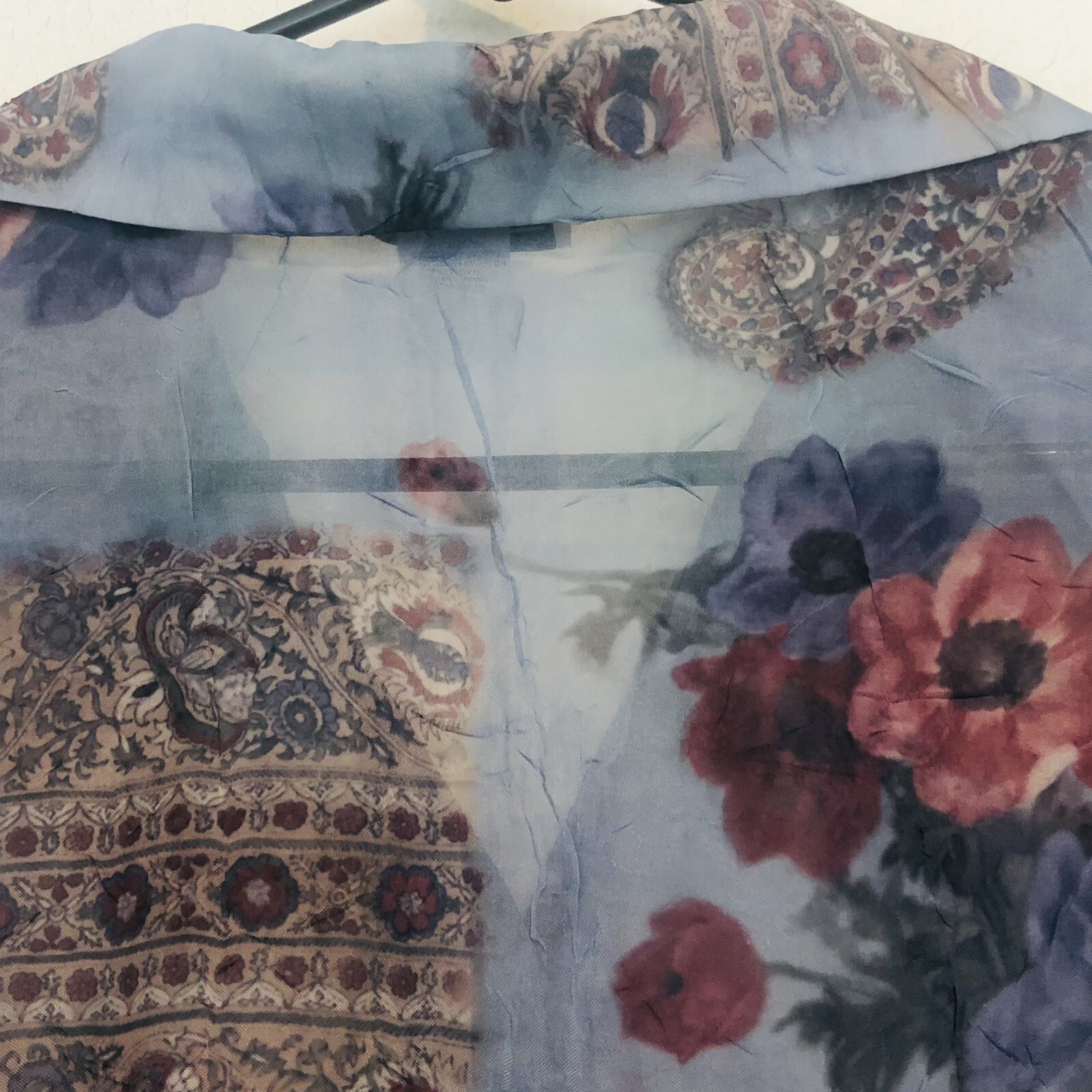 Vintage Carol Rose Sheer See Through Blue Floral Abstract Blouse Women ...