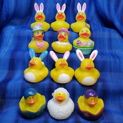 Fun Flock! 12 Easter Rubber Ducks Bunny Eggs Chocolate Rabbit Sheep ...