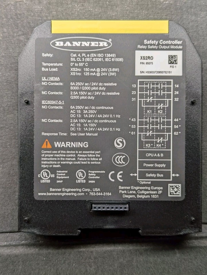 Banner XS2RO Expandable Safety Controller Dual Relay Safety Output ...