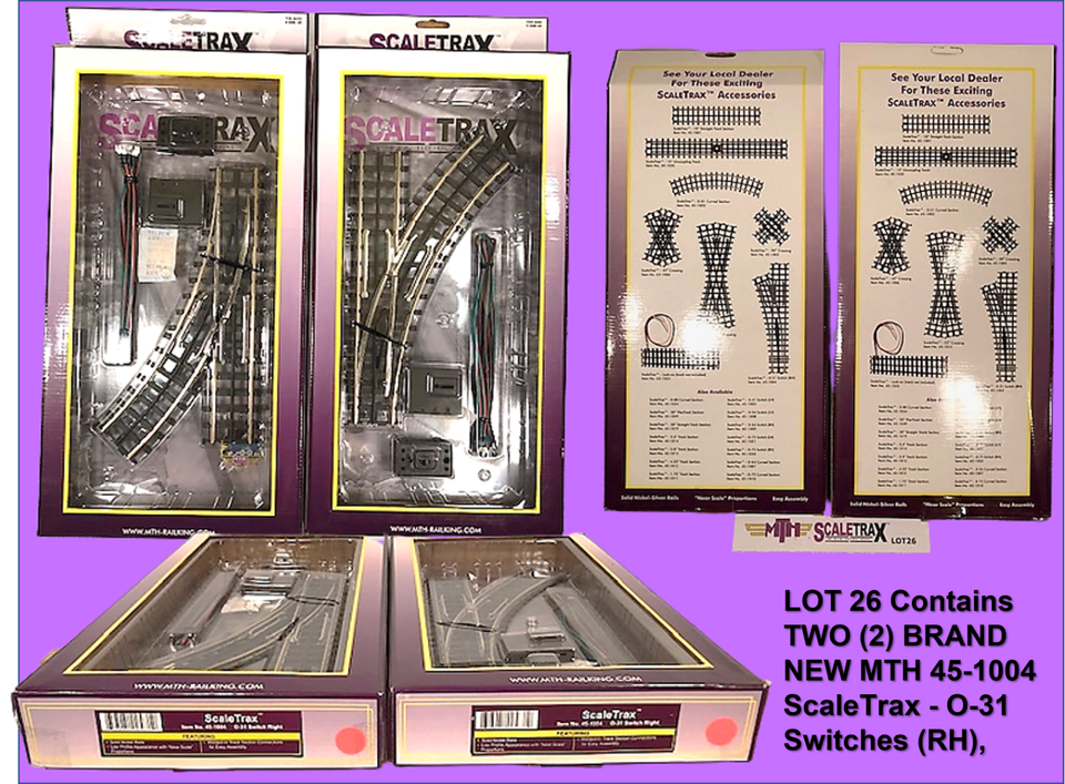MTH 45-1004 TWO (2) BRAND NEW SCALETRAX O31 RIGHT HAND SWITCHES Layout ...