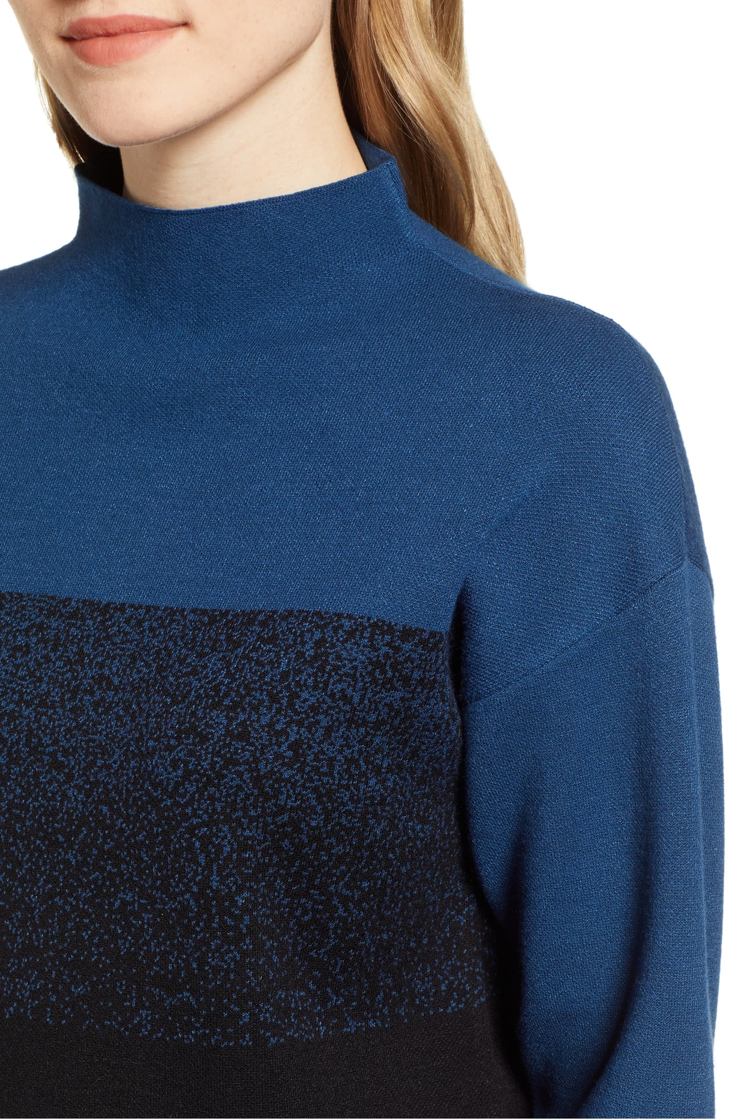 /LX076/ Anne Klein Mock-Neck Colorblock Viscose Blend Boxy Sweater Blue ...