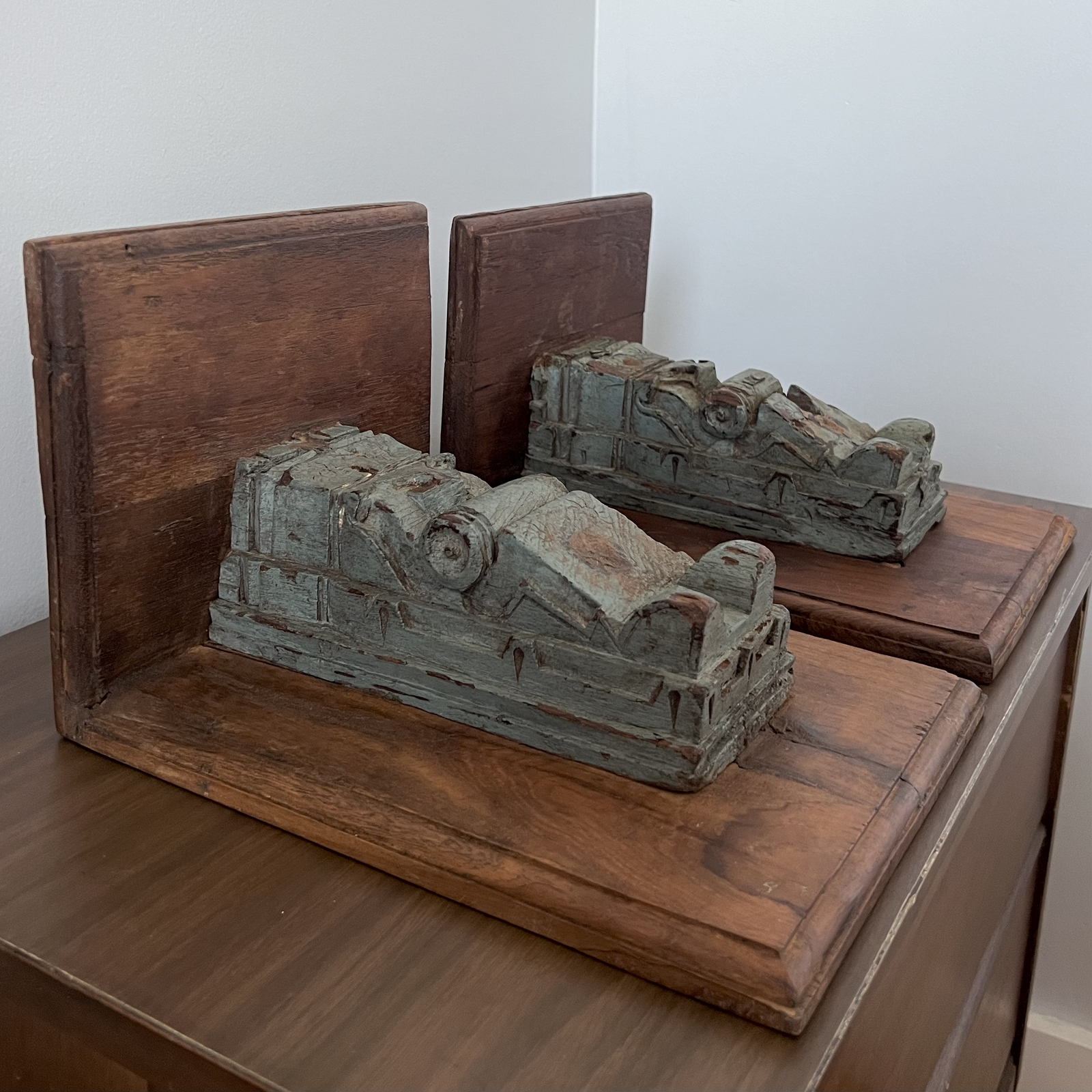 Pair of Antique Indian Teakwood Corbels - Hand Carved Decorative ...