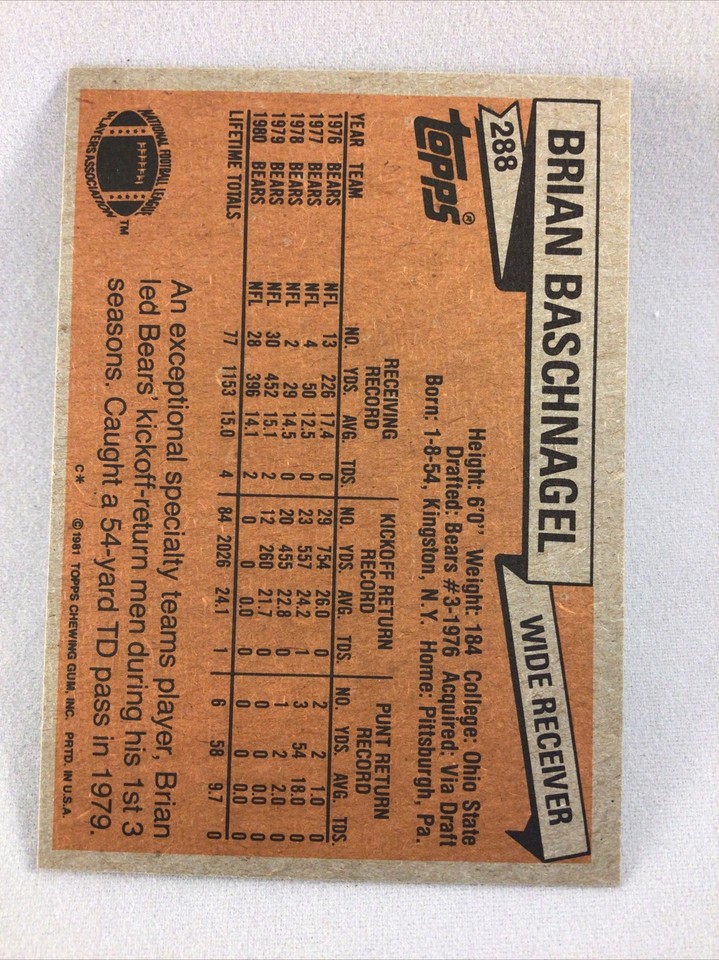 Brian Baschnagel -Ohio State- Chicago Bears Autographed Card | eBay