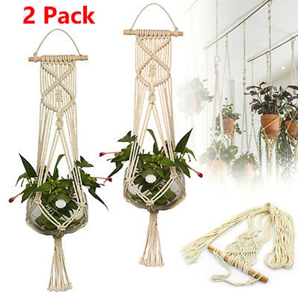 2PCs Handmade Flower Pot Hanging Baskets Macrame Plant Hanger Flowerpot ...
