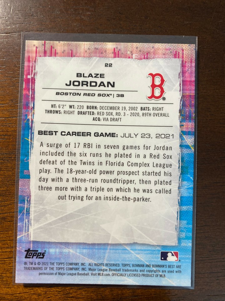 2021 Bowmans Best BLAZE JORDAN ATOMIC REFRACTOR SSP Rookie RC Red Sox ...