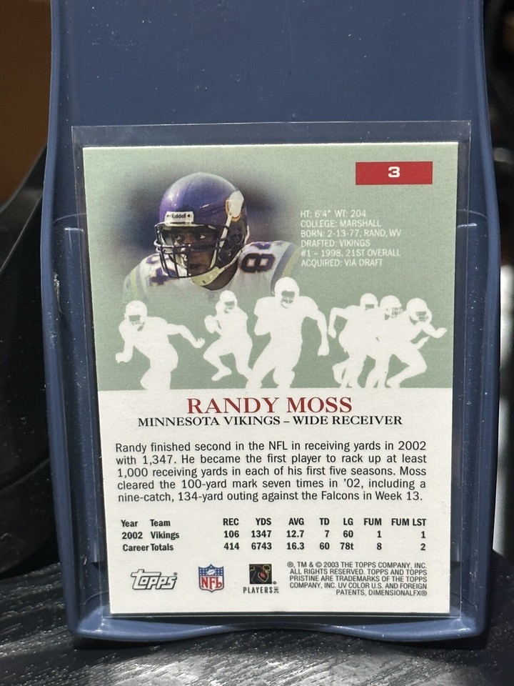 Randy Moss 2003 Topps Pristine #3 - Minnesota Vikings - HOF | eBay