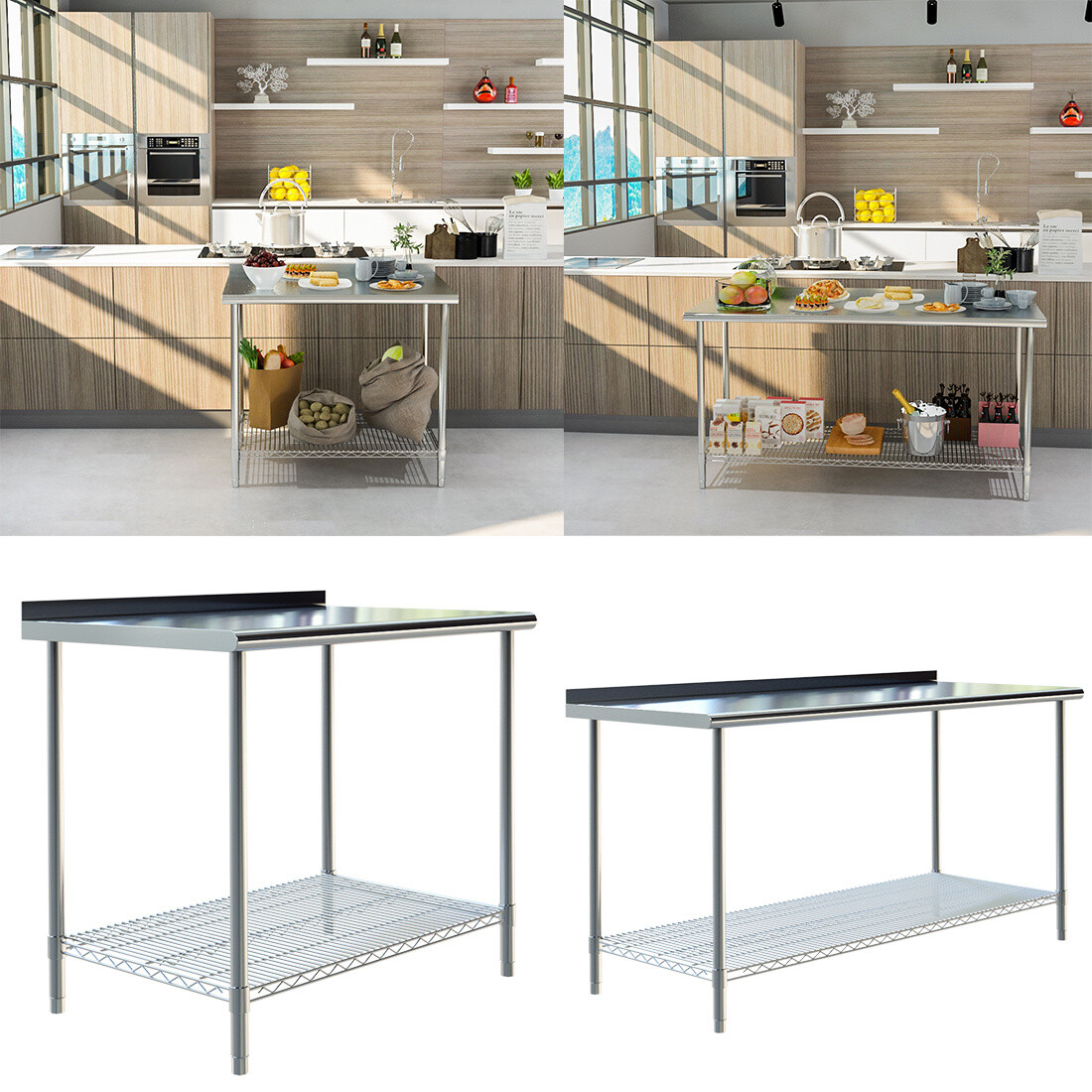 Commercial Catering Table Stainless Steel Work Bench Kitchen Food Shelf ...