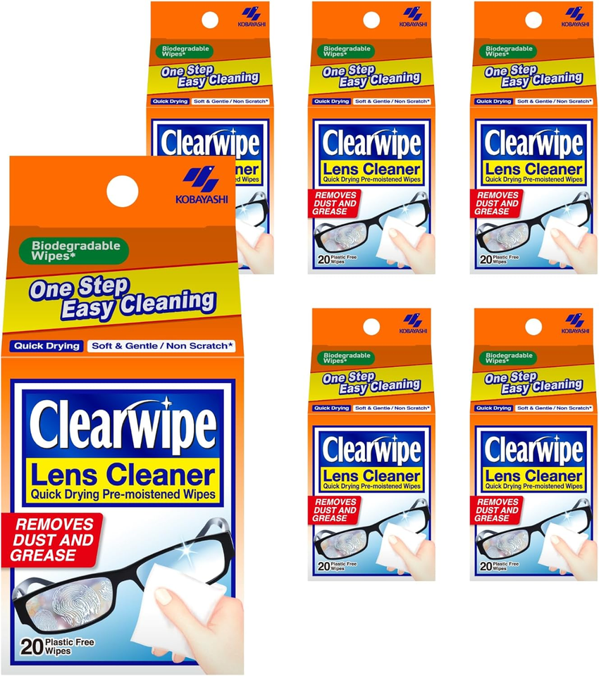 Clearwipe Lens Cleaner 6X Pack of 20 Lens Wipes, Microfibre ...