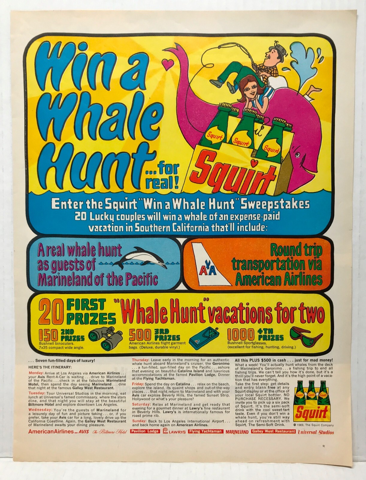 1969 Squirt Win A Whale Hunt For Real Marineland VINTAGE PRINT AD LM69 ...