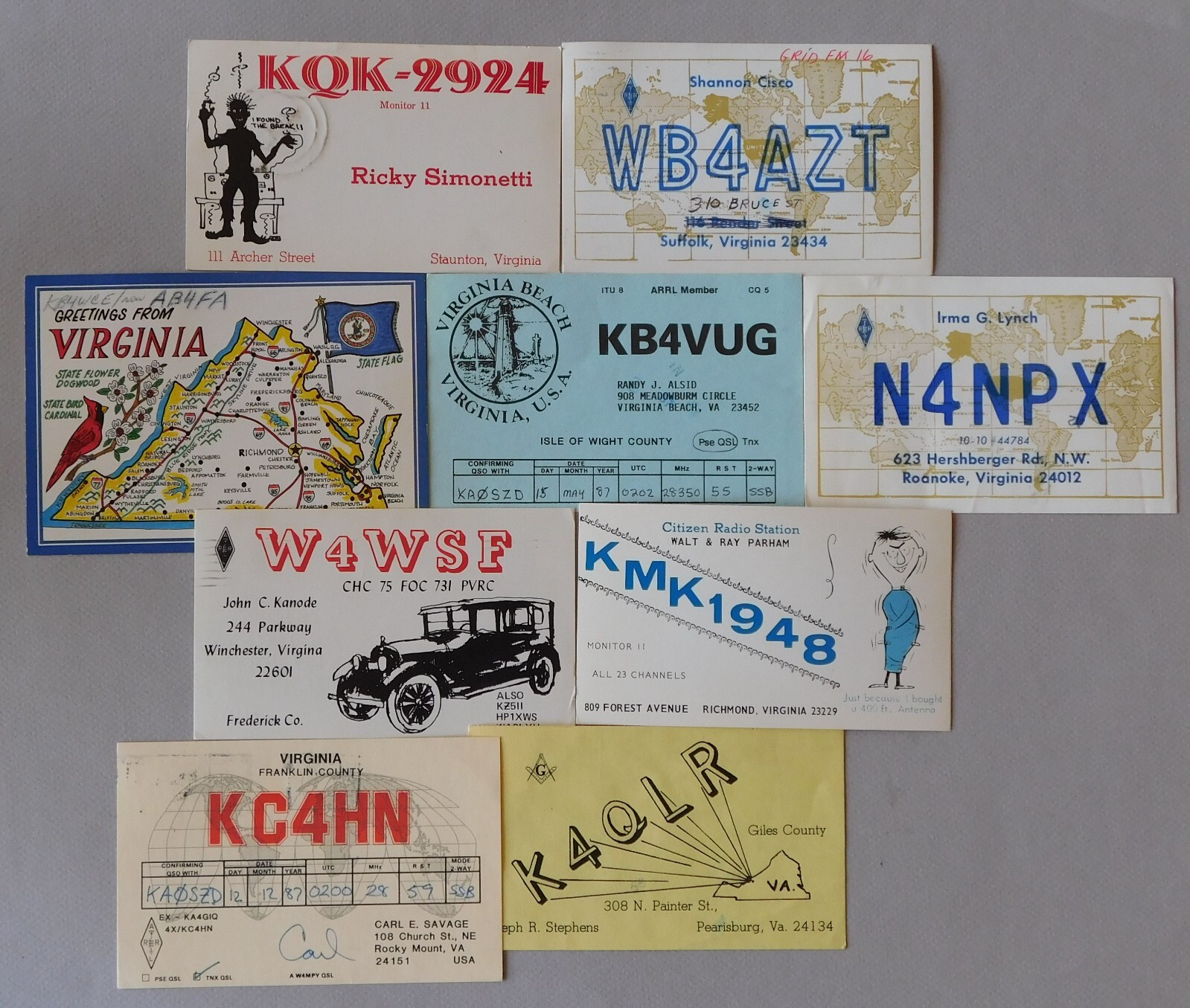 QSL AMATEUR RADIO CARDS – VIRGINIA – 9 DIFFERENT - 1967-1988 | eBay