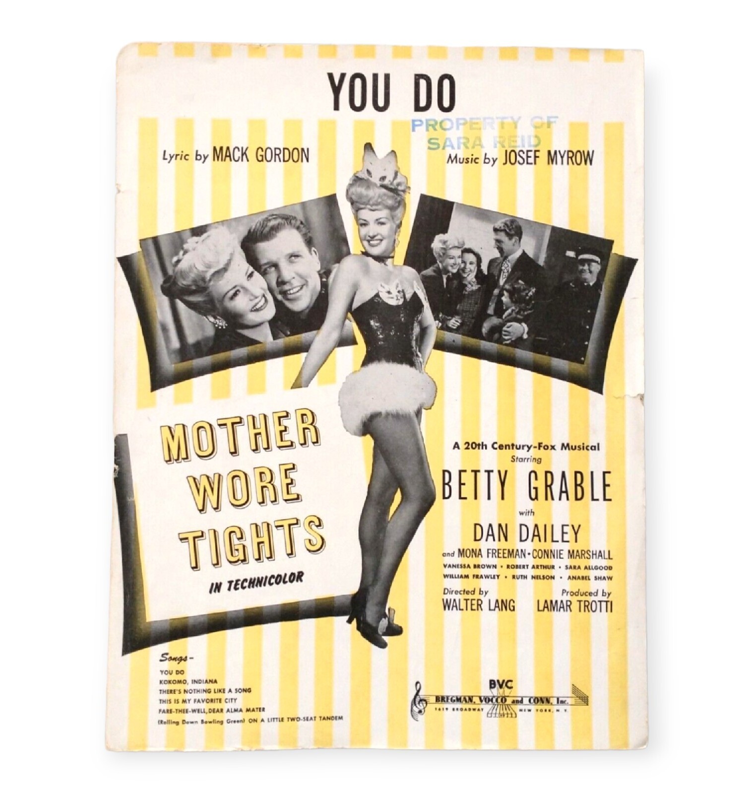 Mother Wore Tights You Do Vintage Piano Sheet Music 1947 BVC Inc.