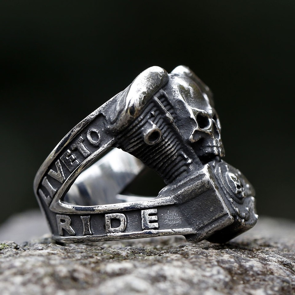 Stainless Steel Engine Mysterious Biker Ring Men's Motorcycle Engine ...