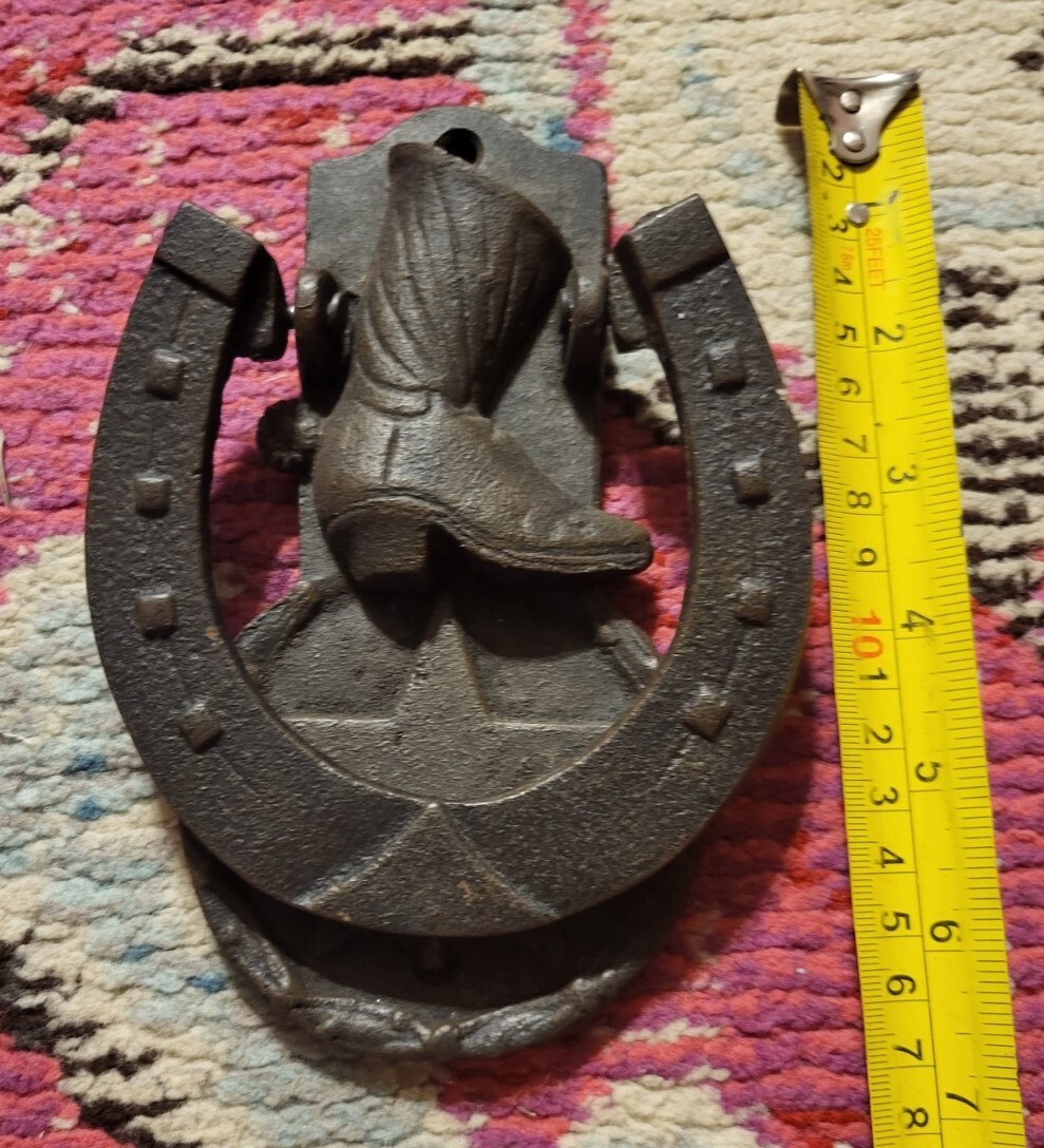 Cast Iron cowboy horse shoe antique reproduction door knocker boot ...