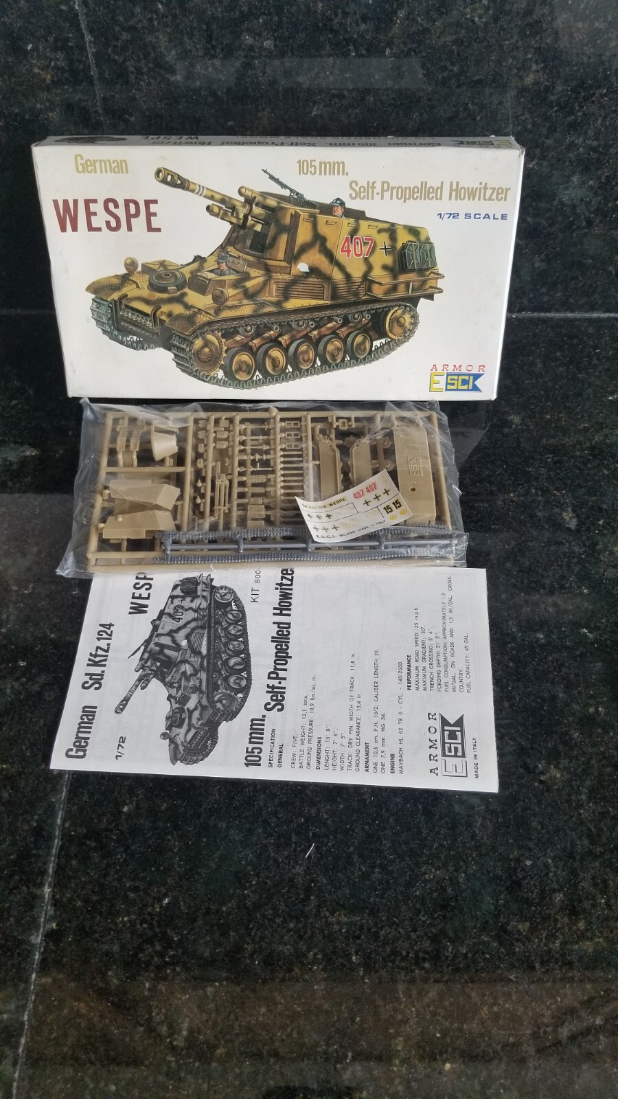 VINTAGE ESCI GERMAN WESPE 105mm HOWITZER TANK 1/72 SCALE MODEL KIT | eBay