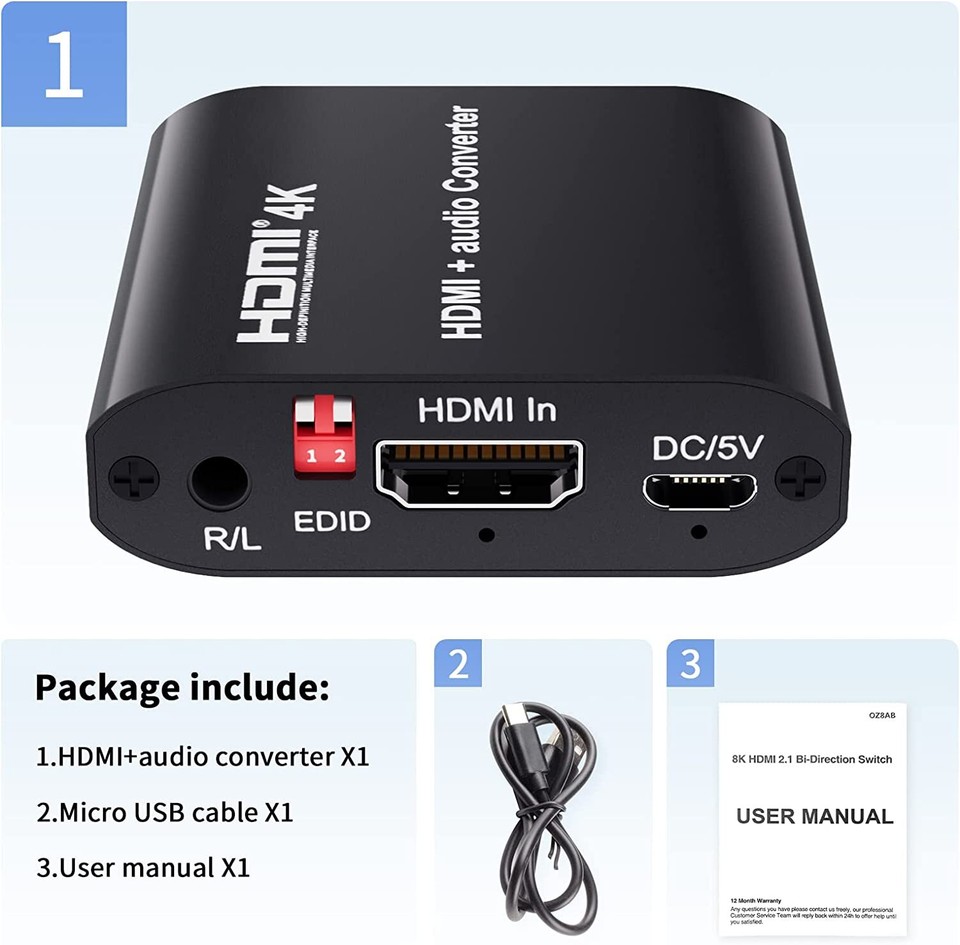 4K HDMI Audio Extractor Splitter HDMI to Toslink SPDIF Coaxial Digital ...