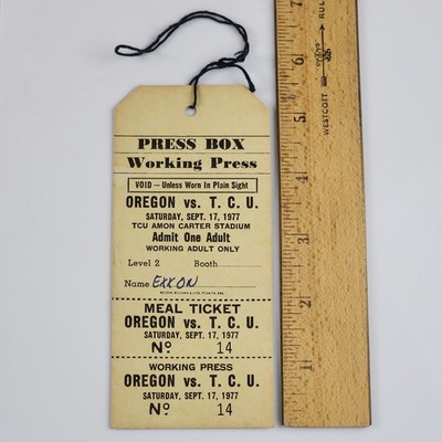 1977 Oregon Ducks College Football Press Box Pass Vs TCU Horned Frogs 9 ...