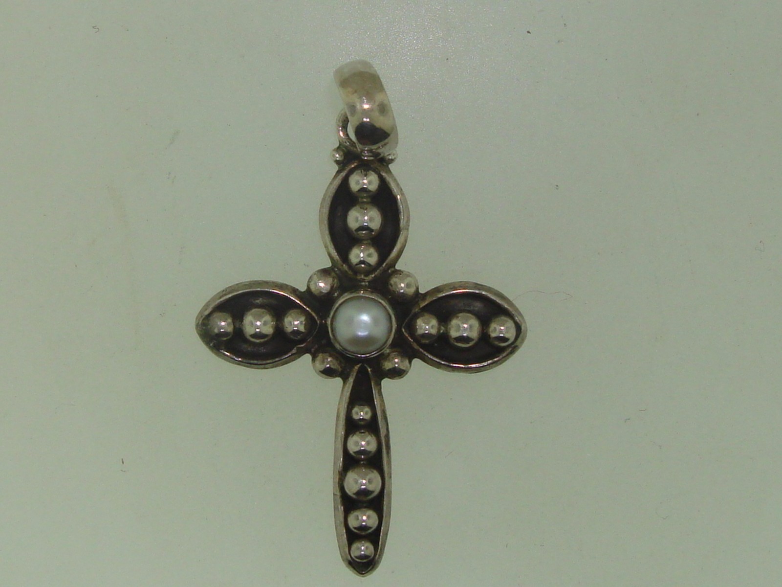 BEAUTIFUL SIGNED STERLING SILVER MABE PEARL CROSS PENDANT! | eBay
